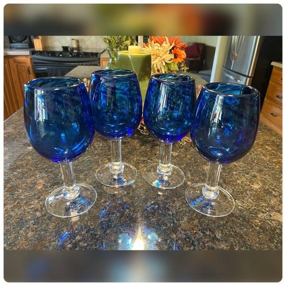 Pier 1 | Dining | Mexican Hand Blownset Of 4 Cobalt Blue Winemargarita ...